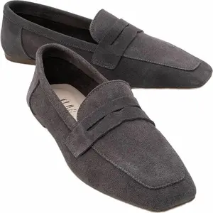 FOREVER & ALWAYS SHOES Morne Nappa Leather Loafers - Grey Suede Leather