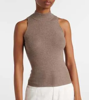 Brunello Cucinelli Ribbed-knit Turtleneck Top - Brown