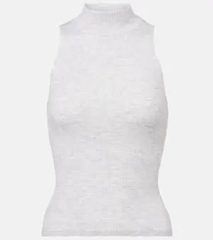 Brunello Cucinelli Ribbed Knit Mock Neck Top - Grey