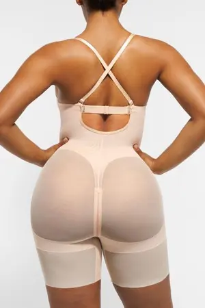SHAPELLX Deep Plunge Butt Lifting Shaping Bodysuit - Pinkish Beige