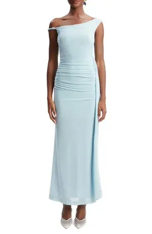 Bardot Layana Asymmetric Mesh Dress - Light Blue