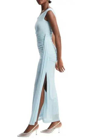 Bardot Layana Asymmetric Mesh Dress - Light Blue