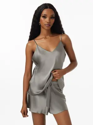 SILKSILKY Spaghetti Strap Pure Silk Camisole Set - Darkgray