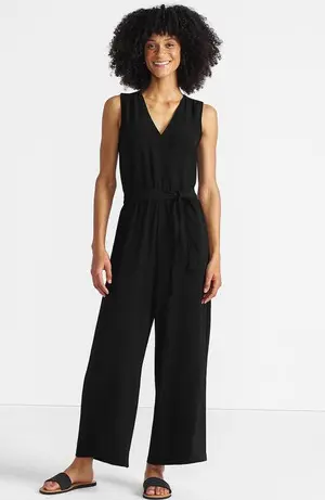 LANDS' END Sleeveless Creaseless Wrap Jumpsuit Black