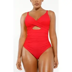 SHAPELLX Smart Sculpt Ribbed Cutout-front Shaping Swimsuit - Cherry