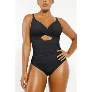 SHAPELLX Smart Sculpt Ribbed Cutout-front Shaping Swimsuit - Jet Black