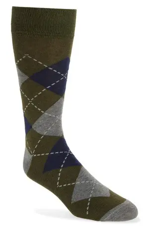 Nordstrom Argyle Combed Cotton Blend Dress Socks - Green- Navy