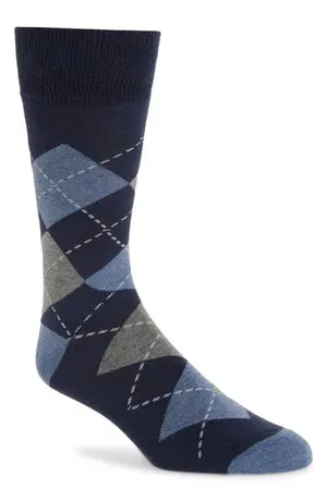 Nordstrom Argyle Combed Cotton Blend Dress Socks - Navy- Grey
