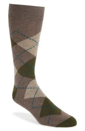 Nordstrom Argyle Combed Cotton Blend Dress Socks - Taupe- Green