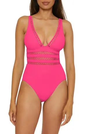 BECCA By Rebecca Virtue Open Knit Inset One-piece Swimsuit - Punch