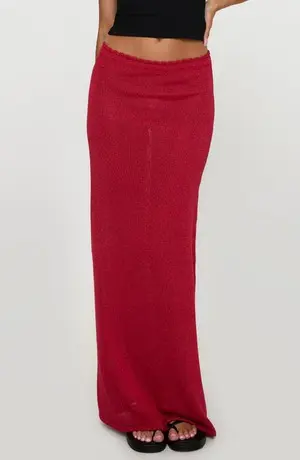 Princess Polly Metallic Knit Maxi Skirt - Red
