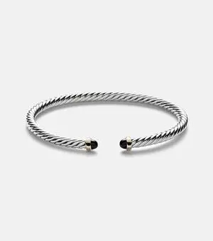 David Yurman Cable Flex Cuff Bracelet With Onyx - Silver