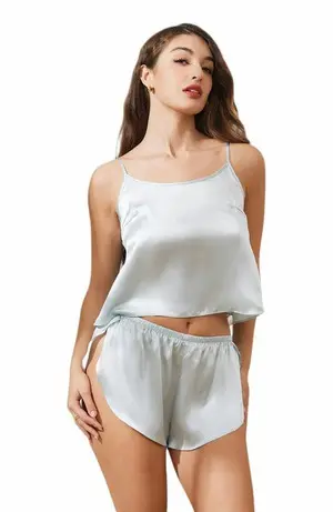 SILKSILKY Pure Silk Camisole Set - Light Blue