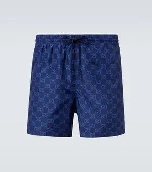 Gucci Gg Supreme Web Stripe Swim Trunks - Blue