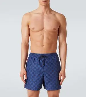 Gucci Gg Supreme Web Stripe Swim Trunks - Blue