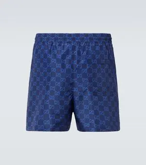 Gucci Gg Supreme Web Stripe Swim Trunks - Blue