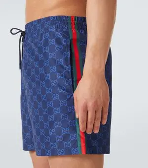 Gucci Gg Supreme Web Stripe Swim Trunks - Blue