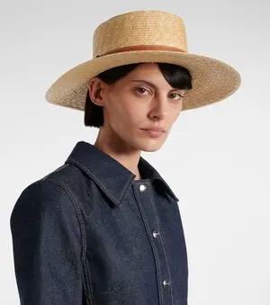 Gucci Gg Leather-trimmed Straw Boater Hat