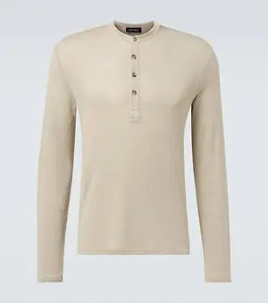 Thom Sweeney Linen-blend Henley Shirt