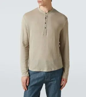 Thom Sweeney Linen-blend Henley Shirt
