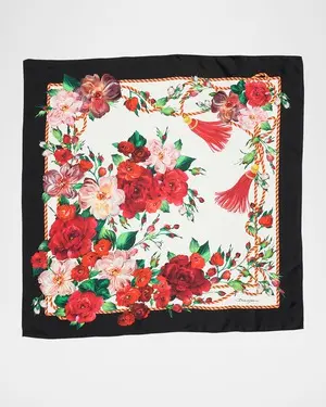 Dolce & Gabbana Floral Tassel Foulard Silk Scarf Hh5pd Rose Ant Bdo Nappe