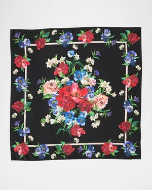 Dolce & Gabbana Floral Foulard Silk Scarf - Hh5qg Bouquet Fiori Bordo