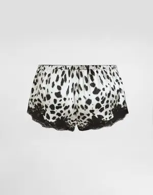 Dolce & Gabbana Leopard- Satin Shorts With Lace Inserts