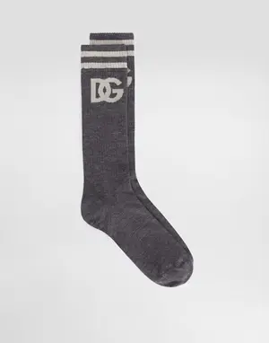 Dolce & Gabbana Fine-ribbed Cotton Socks With Logo - Grey