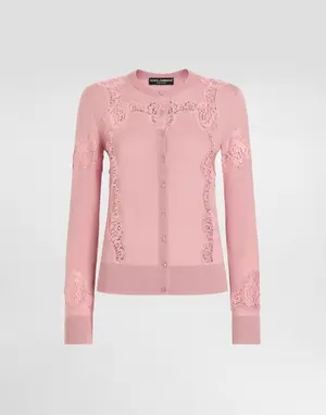 Dolce & Gabbana Wool Cardigan With Lace Inlay - Pink