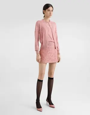 Dolce & Gabbana Wool Cardigan With Lace Inlay - Pink