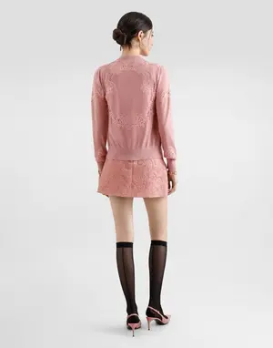 Dolce & Gabbana Wool Cardigan With Lace Inlay - Pink
