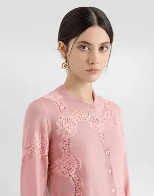 Dolce & Gabbana Wool Cardigan With Lace Inlay - Pink