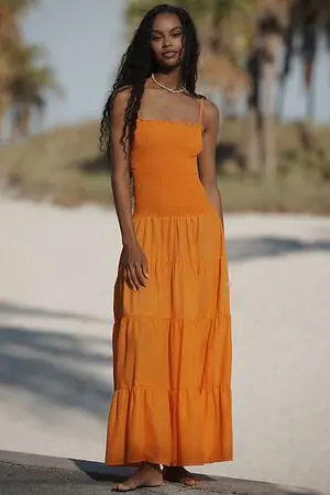 Peixoto Clemente Smocked Tiered Maxi Dress - Tangerine