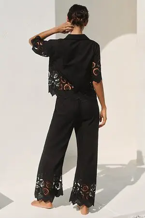 MAHILA Embroidered Cutwork Wide-leg Pants