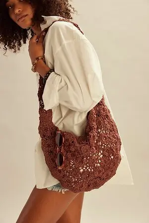 Free People Cotswold Crochet Shoulder Bag - Coffee Bean