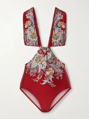 Zimmermann Rhiannon Cutout Printed Swimsuit - Red