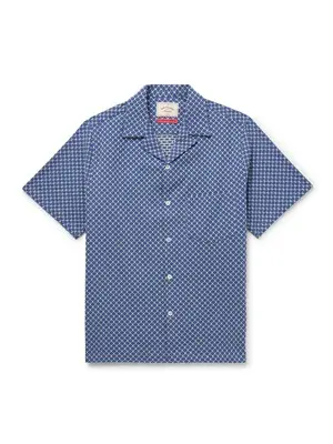 Portuguese Flannel Convertible-collar Cotton-blend Jacquard Shirt - Blue