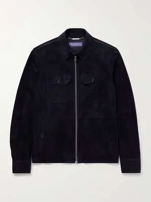 Ralph Lauren Purple Label Suede Bomber Jacket - Navy
