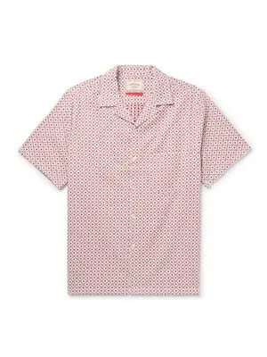 PORTUGUESE FLANNEL Portuguese Flannel - Tile Convertible-Collar Organic Cotton-Jacquard Shirt - Men - Red - M