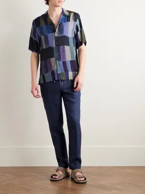 Paul Smith Tapered Linen Drawstring Trousers - Blue