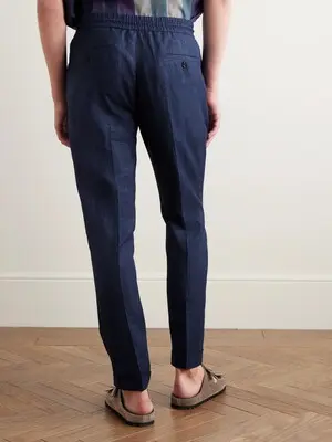 Paul Smith Tapered Linen Drawstring Trousers - Blue