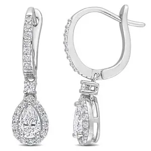 JULIANNA B. Moissanite Teardrop Halo Drop Earrings - Sterling Silver
