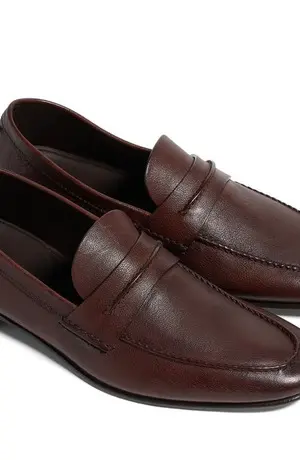 Zegna Natural Grain Leather Loafer - Medium Brown Solid