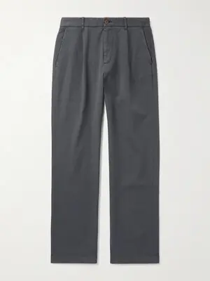 Mr P. Edward Straight-leg Pleated Cavalry Twill Trousers - Gray