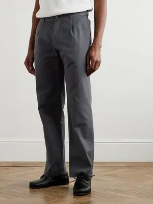 Mr P. Edward Straight-leg Pleated Cavalry Twill Trousers - Gray