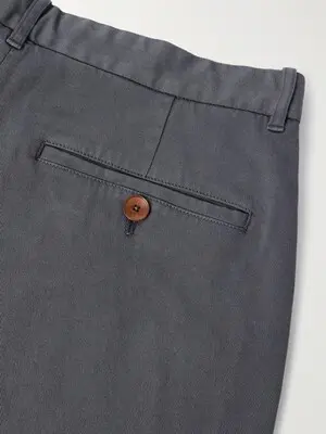 Mr P. Edward Straight-leg Pleated Cavalry Twill Trousers - Gray