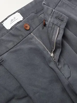 Mr P. Edward Straight-leg Pleated Cavalry Twill Trousers - Gray