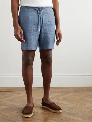 Mr P. Straight-leg Linen-chambray Drawstring Shorts