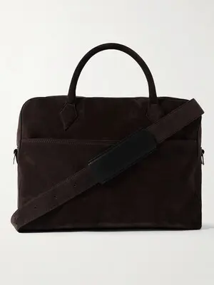 METIER Closer All Day Full-grain Leather-trimmed Suede Briefcase