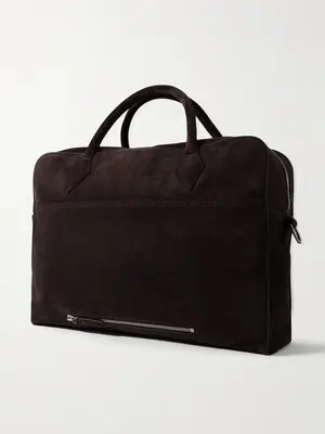 METIER Closer All Day Full-grain Leather-trimmed Suede Briefcase